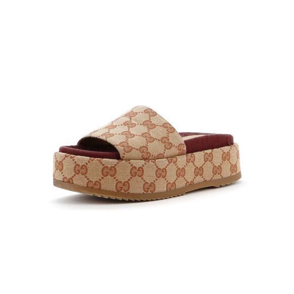 Gucci | Shoes | Gucci Womens Angelina Platform Slide Sandals Gg Canvas ...
